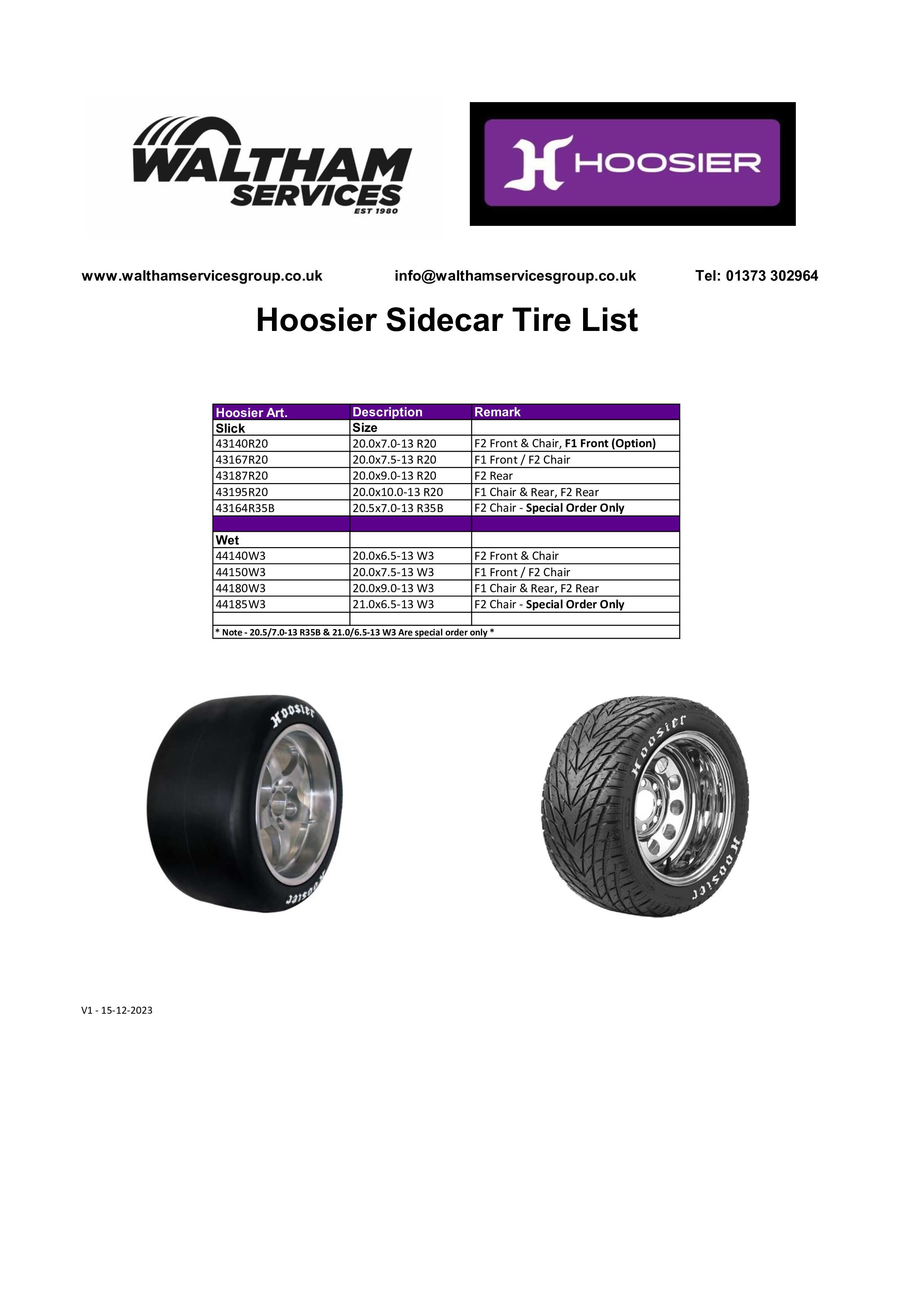 Hoosier Sidecar Tyres